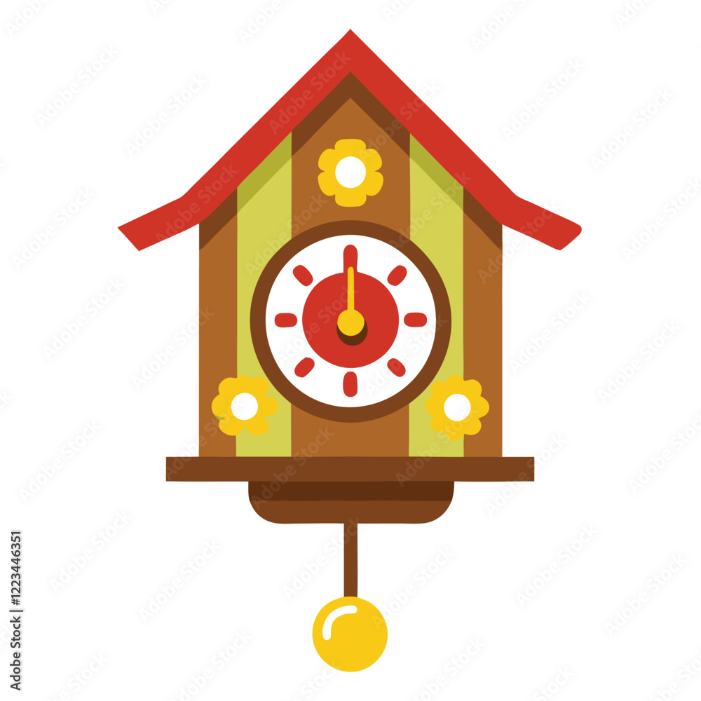 Vintage Cuckoo Clock Vector Illustration - Cartoon, Clipart, and Line ...