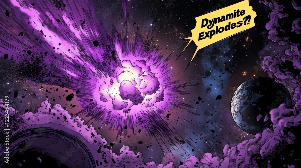 Cartoon purple fire explosion game vector design. Bomb boom comic ...