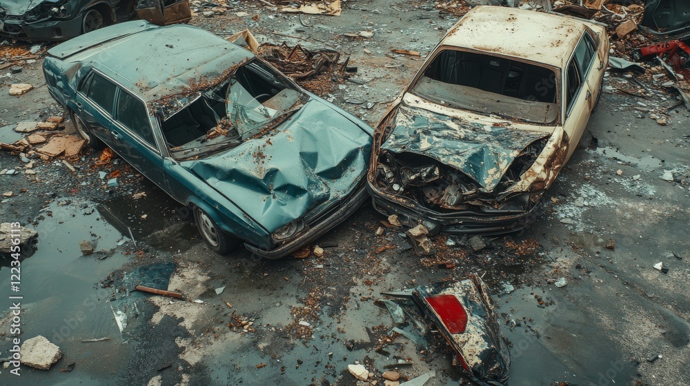 Cars damaged in road accident cartoon set isolated on white background ...