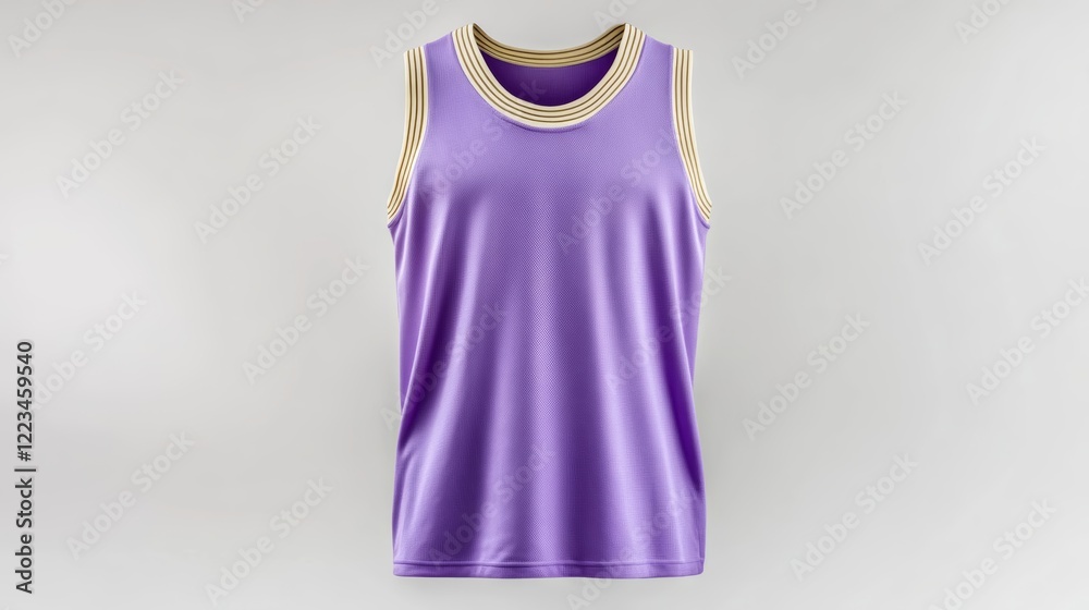 Elegant Front view of a bold purple basketball jersey mockup with gold ...