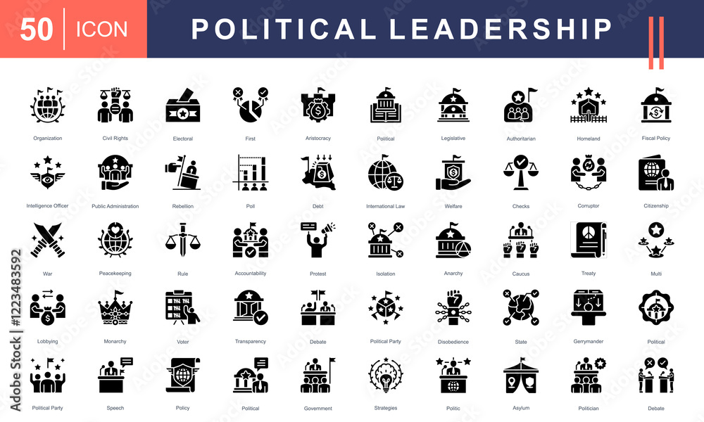 Icon set illustrating Political Leadership, governance, and civic ...