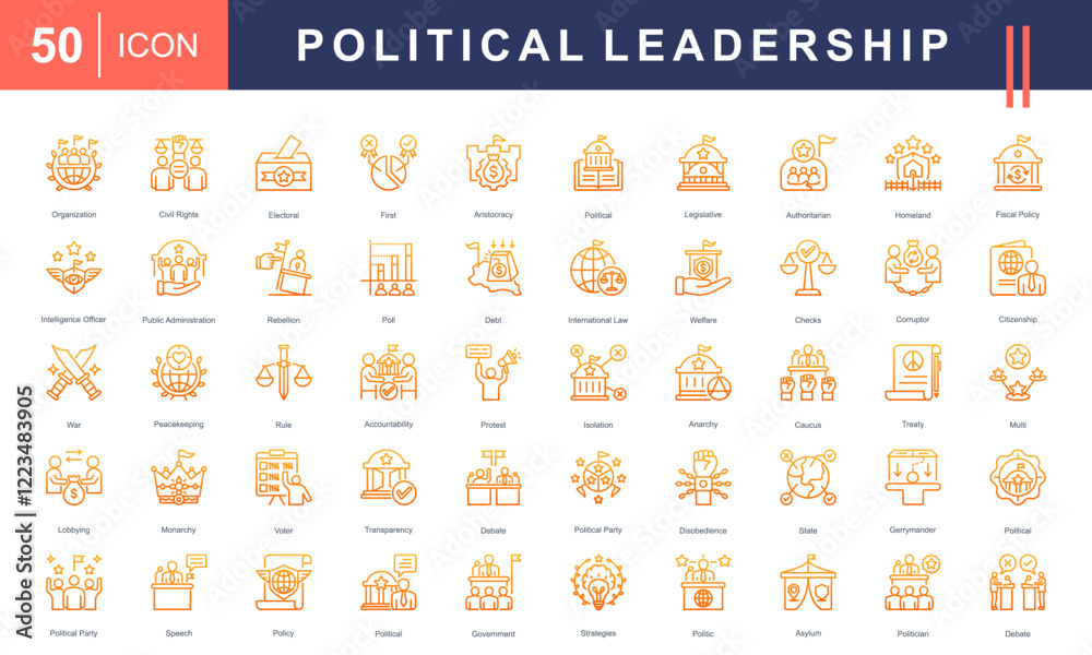 Icon set illustrating Political Leadership, governance, and civic ...