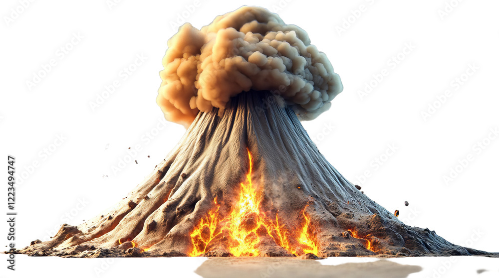 Volcanic Eruption with Ash Cloud and Lava Flow, transparent background ...