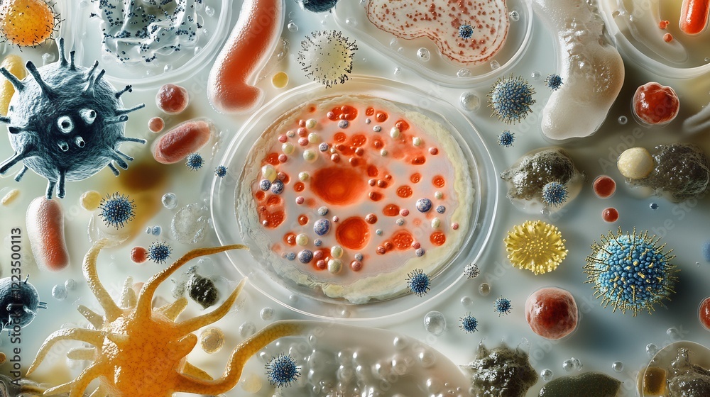 Detailed depiction of microorganisms showcasing microbial cells ...