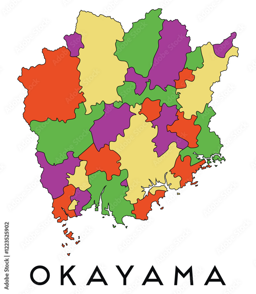 Okayama map of regions districts vector colored and outline Stock ...