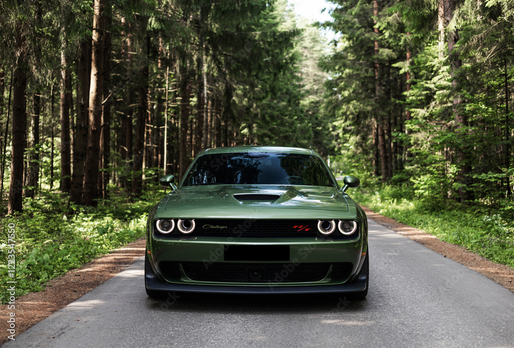 car in the forest road Dodge Challenger R/T 392 Hemi Scat Pack Shaker ...