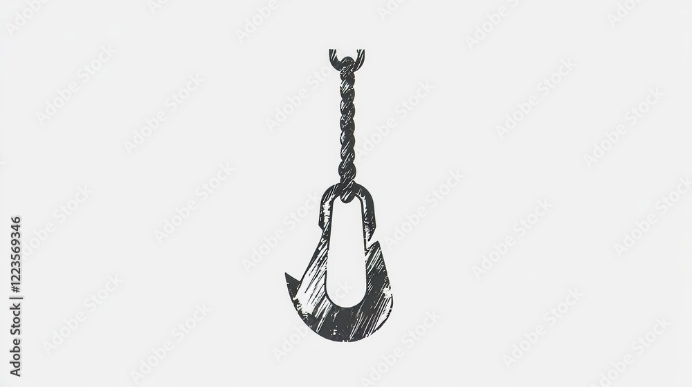 Lifting hook on white background. Black icon, lifting hook with rope ...