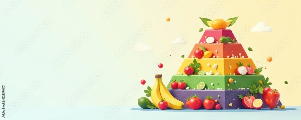 Colorful flat icon food pyramid, showing daily recommended food intake ...