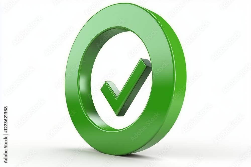 Green 3d Check Mark Icon Inside A Circular Frame On A White Background Symbol Of Approval