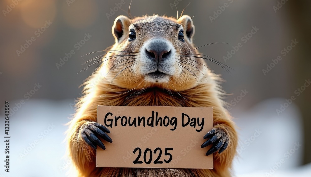 Groundhog Day 2025: Groundhog Holds Up Exciting New Date Sign Stock ...