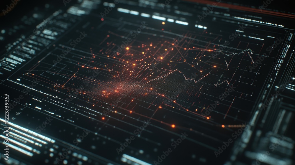 A closeup view of a computer screen where an animated graph rises ...