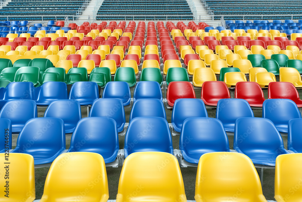 Colorful Plastic Seats in Rows at a Stadium Arena with Brightly Colored ...