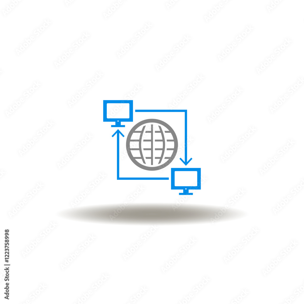 Vector illustration of earth globe with network computers communication ...