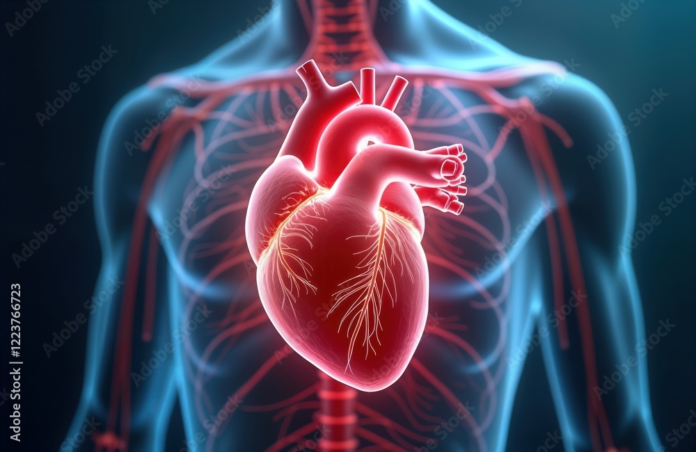 3D illustration of human heart anatomy. Detailed view of heart ...