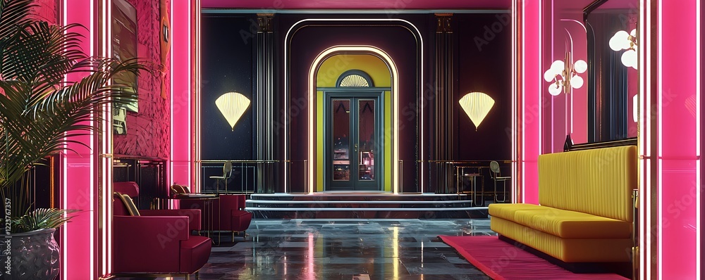 Art deco revival with neon elements, merging classic 1920s aesthetics ...