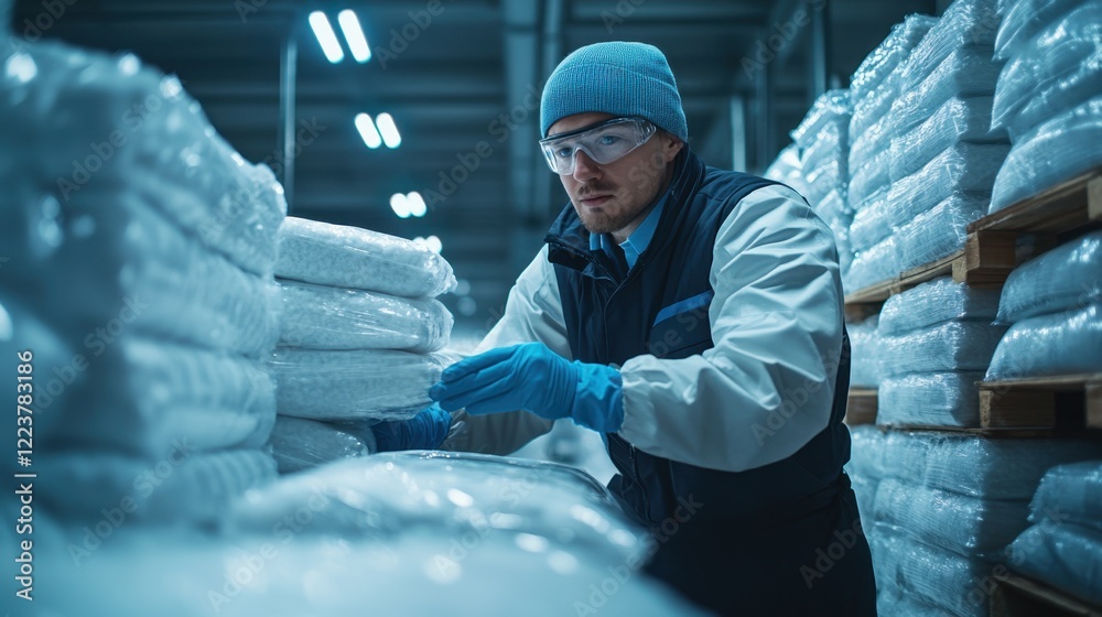 Maintaining Food Safety Standards A Warehouse Worker Organizes Frozen ...