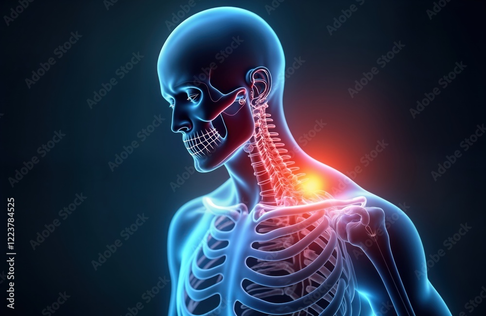 3D illustration shows human anatomy with highlighted shoulder joint ...