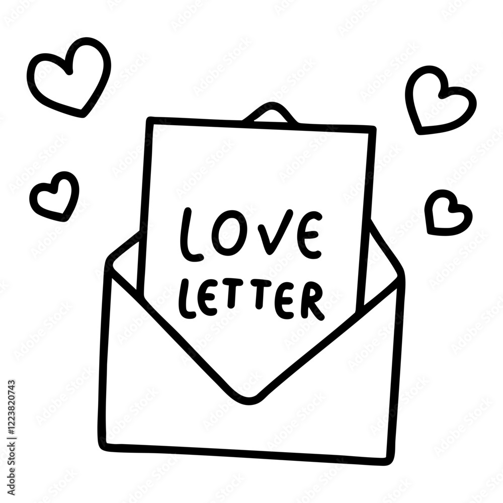 doodle love letter clipart hand drawn black and white outline Stock ...
