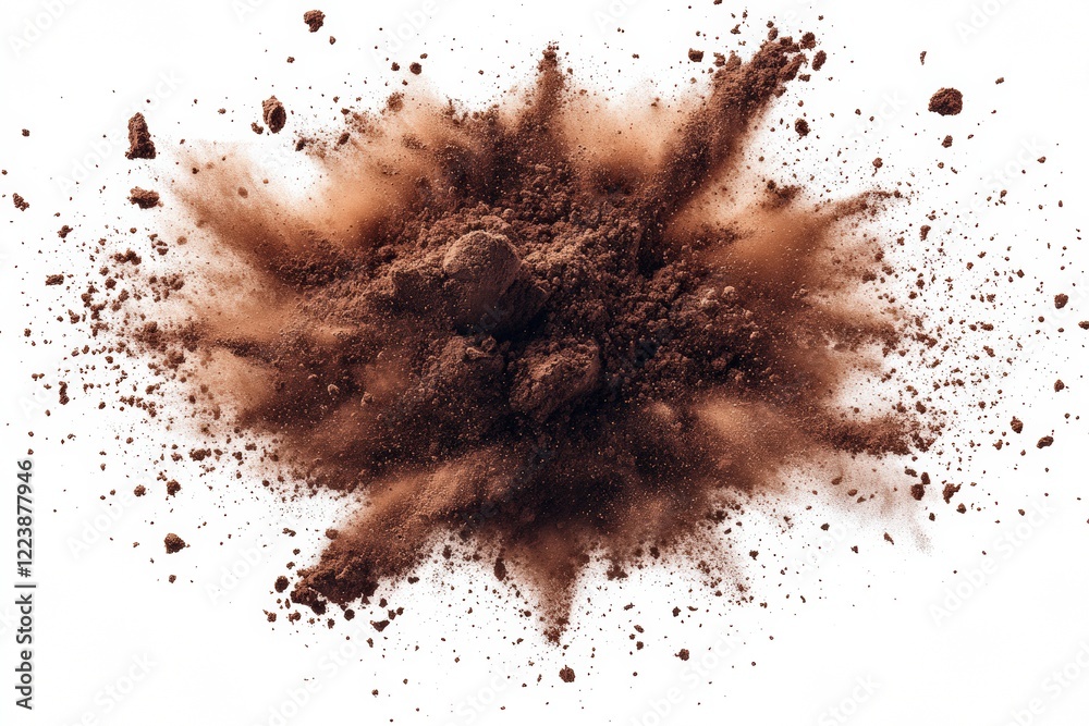 Explosive dark brown powder eruption studio setting high-resolution ...