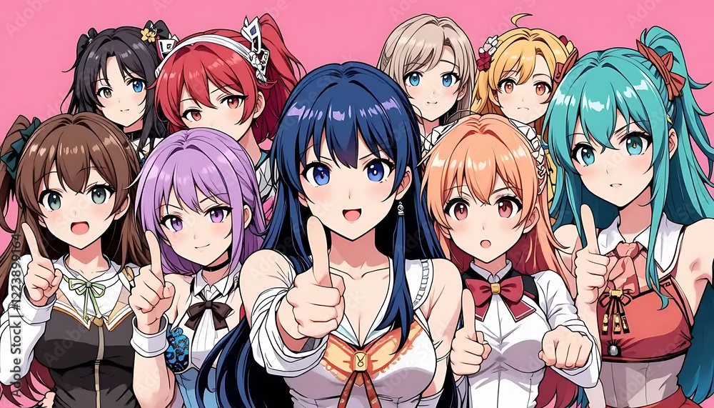 Charming Anime Girls Group Photo: Vibrant Colors and Energetic Poses ...