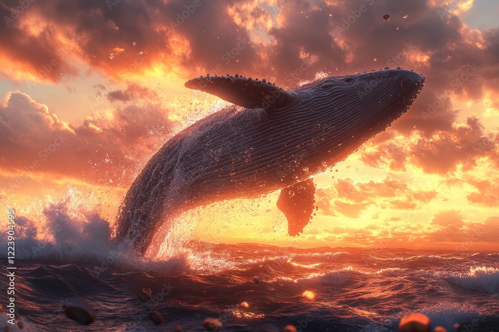 Whale breaching at sunset ocean wildlife photography serene environment ...