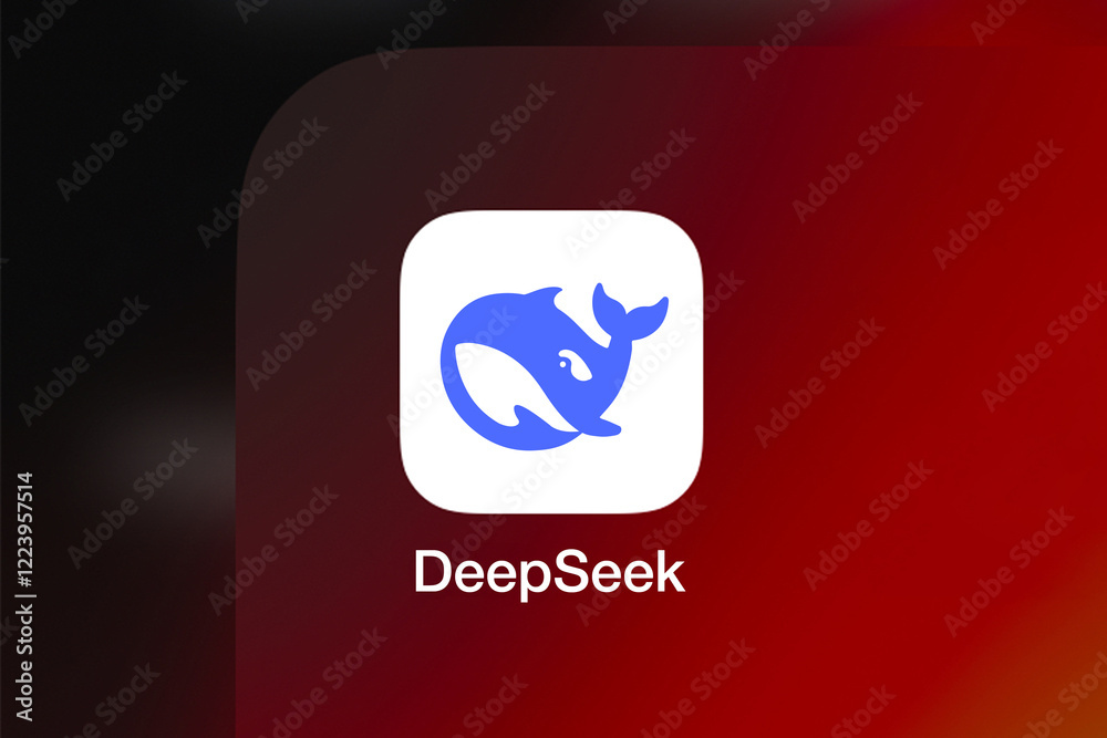 DeepSeek app logo on the modern digital gradient background. Artificial ...
