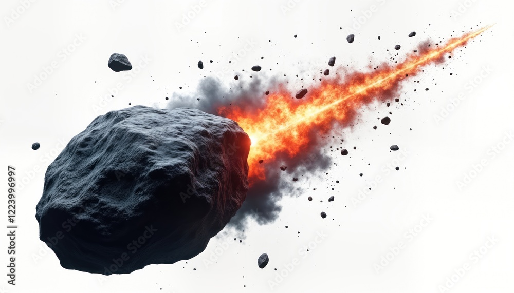 Large dark rock hurtling through space explodes in fiery explosion ...