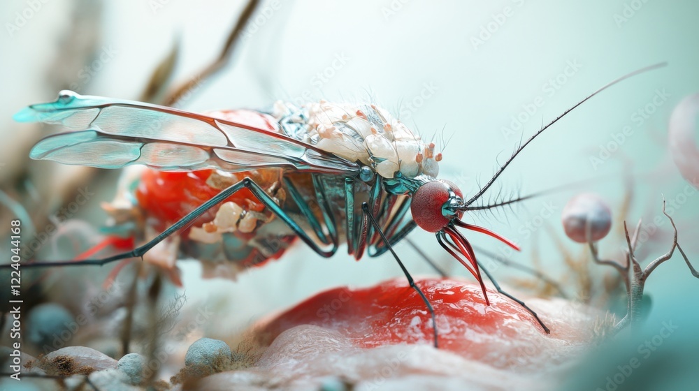 Microscopic Mosquito: A 3D Render of a Detailed Insect Feeding on Blood ...