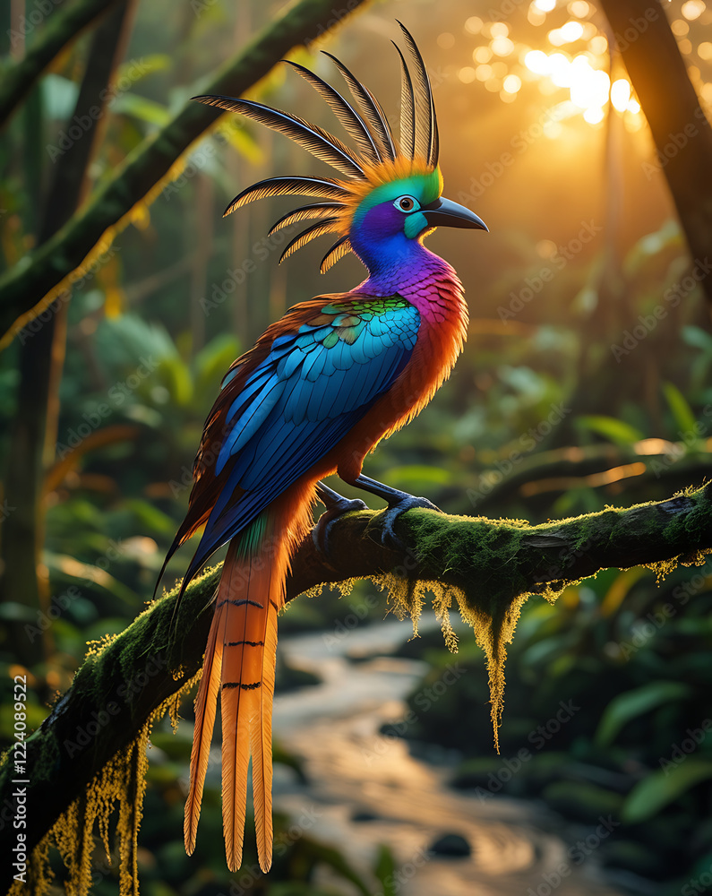 Cendrawasih bird of paradise on its habitat, Papua Forest, extinct bird ...