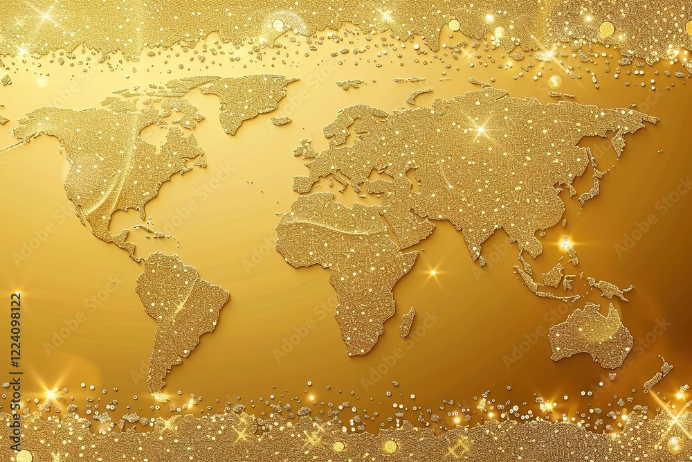 world map Luxury Gold Background with Glittering Particles Stock ...