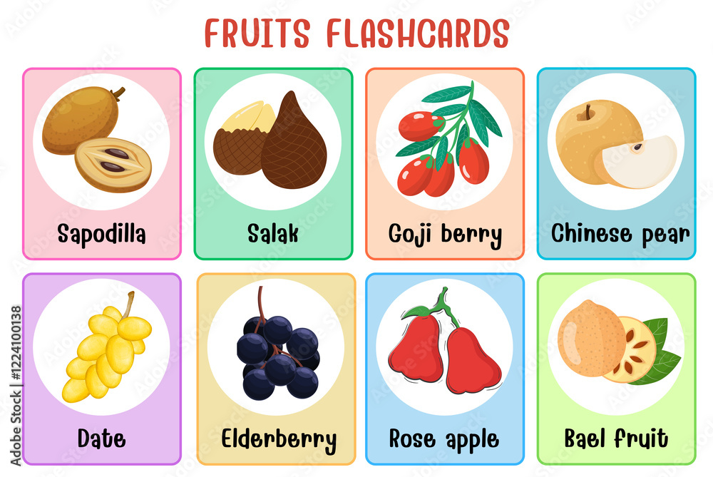 Fruits flashcard collection for children education, printable ...