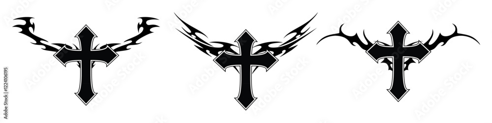 Christ cross with Neo tribal y2k gothic style tattoo Cyber sigilism ...