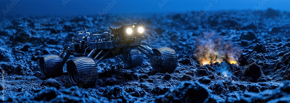A deep-sea trench exploration featuring a robotic rover crawling over ...