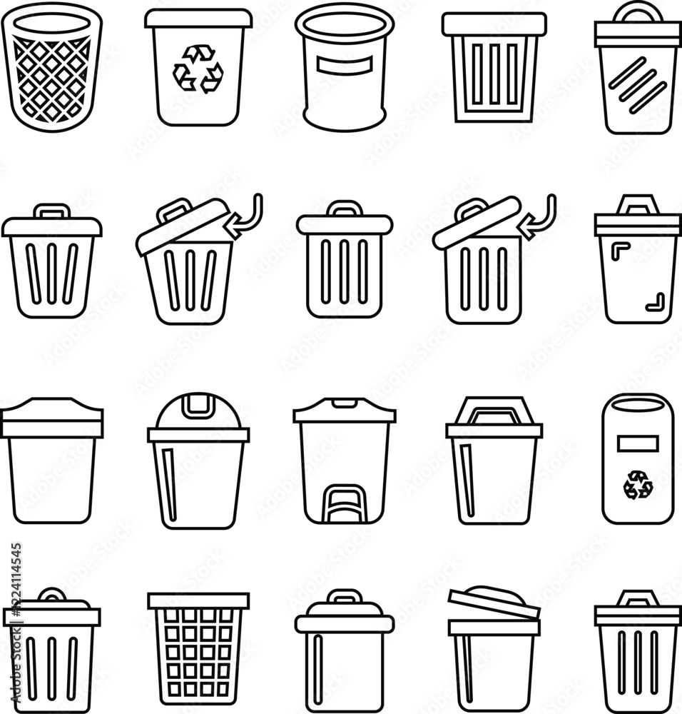 Trash bin Garbage icon in line set. vector for apps or web trash ...