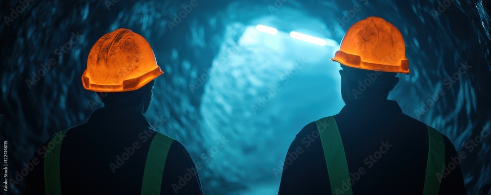 Exploring underground mines subterranean location safety workers dark ...