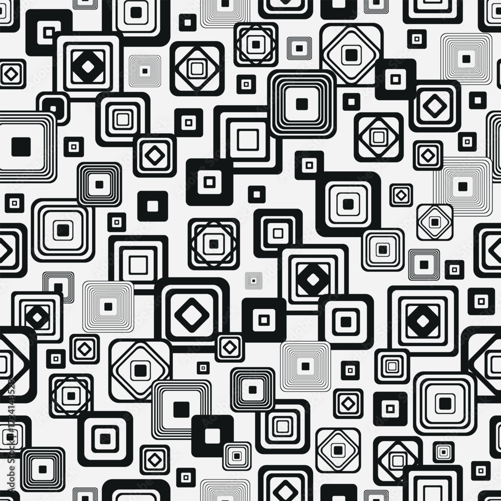 Vector seamless black and white pattern of concentric squares on white ...