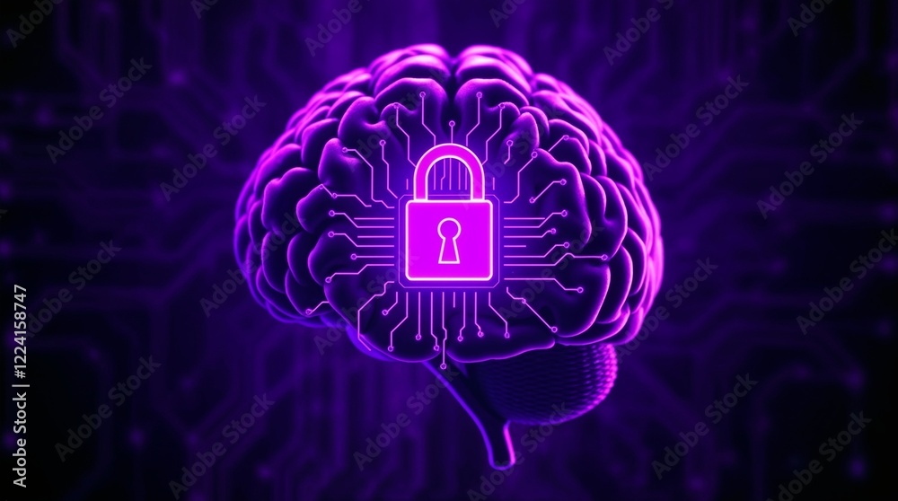 Concept illustration: human brain with integrated circuits, glowing ...