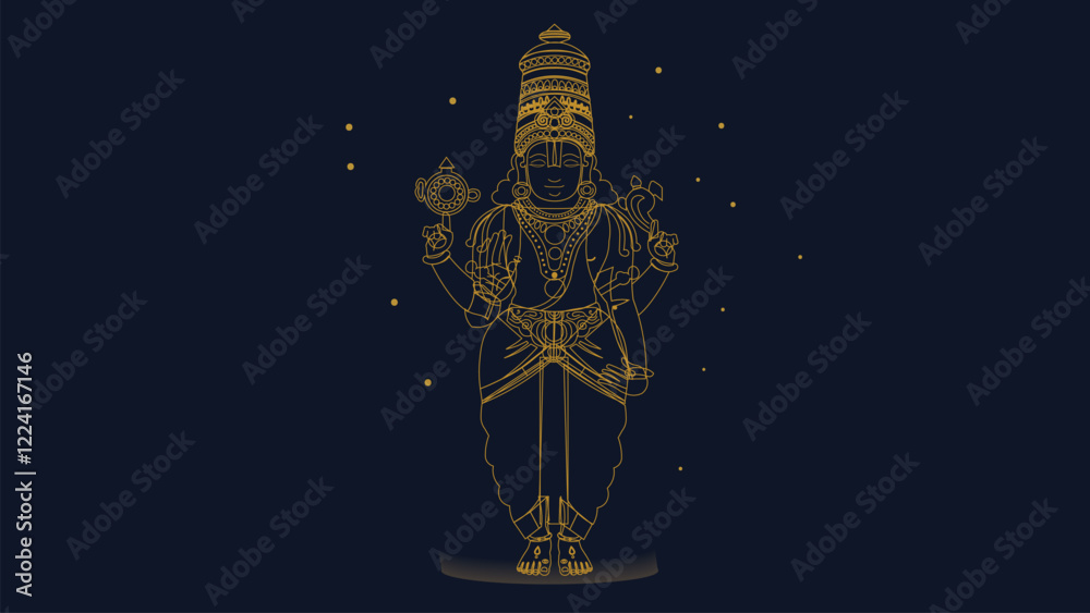 Golden Outline of Lord Balaji (Venkateswara Swami) on Dark Background ...