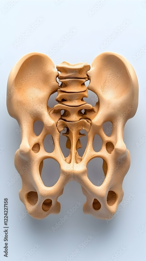 Human pelvis bone model, anatomical study, medical illustration, white ...