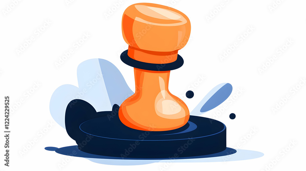 Orange rubber stamp on dark base, approval concept, white background ...
