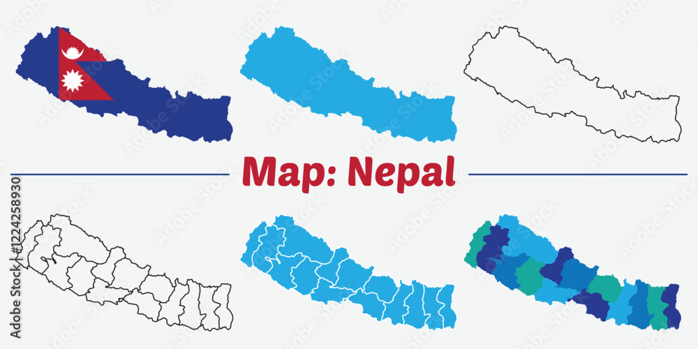 Nepal country map set. internal provinces borders marked, Simple map of ...