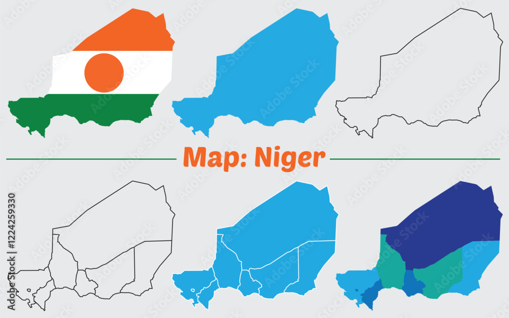 Niger map. internal borders marked, Simple map of Niger vector drawing ...