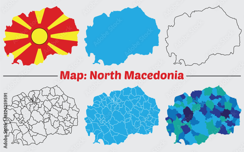North Marcedonia map, Macedonia country map, borders marked, Simple map ...