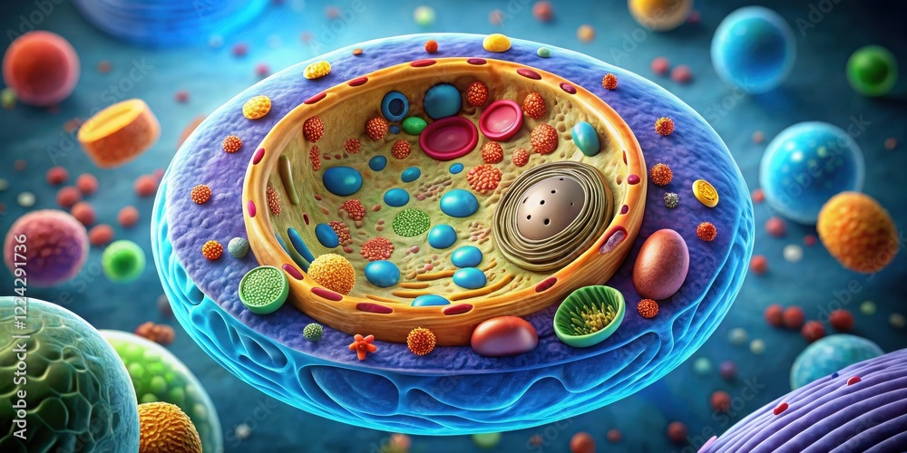 Detailed cell structure with nucleus and various organelles like ...