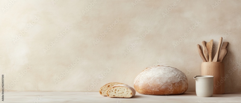 Artisan Bread Aesthetic Rustic Loaves and Wooden Tools on Neutral ...