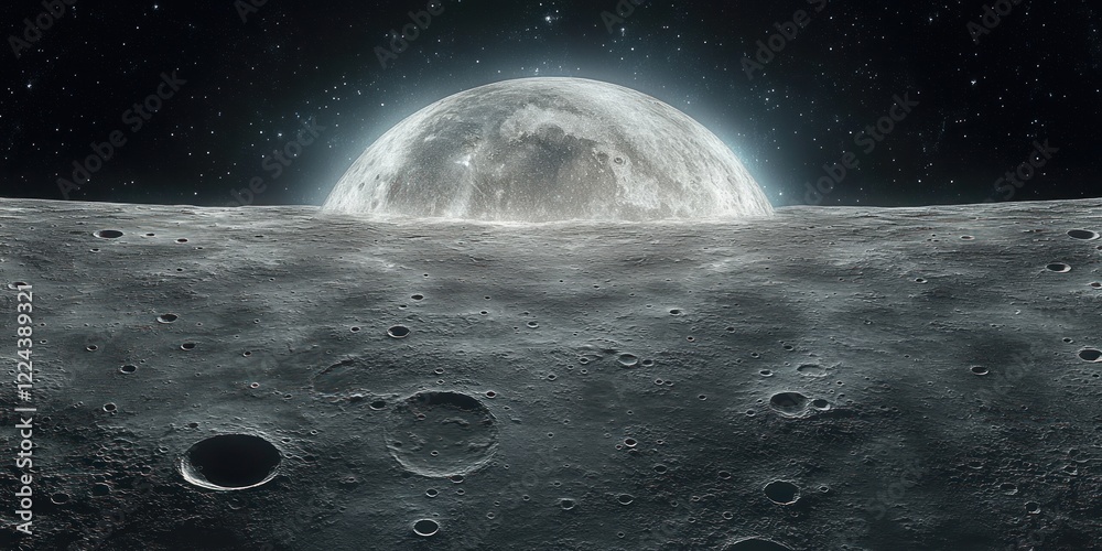 detailed digital illustration of moon surface realistic craters lunar ...