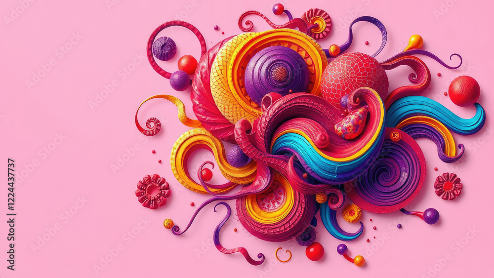 Groovy pattern of interlocking shapes and patterns in bold bright ...