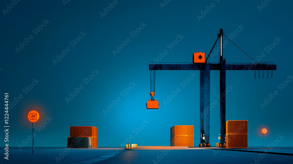 Abstract drawing of a crane working and stacking containers in a ...