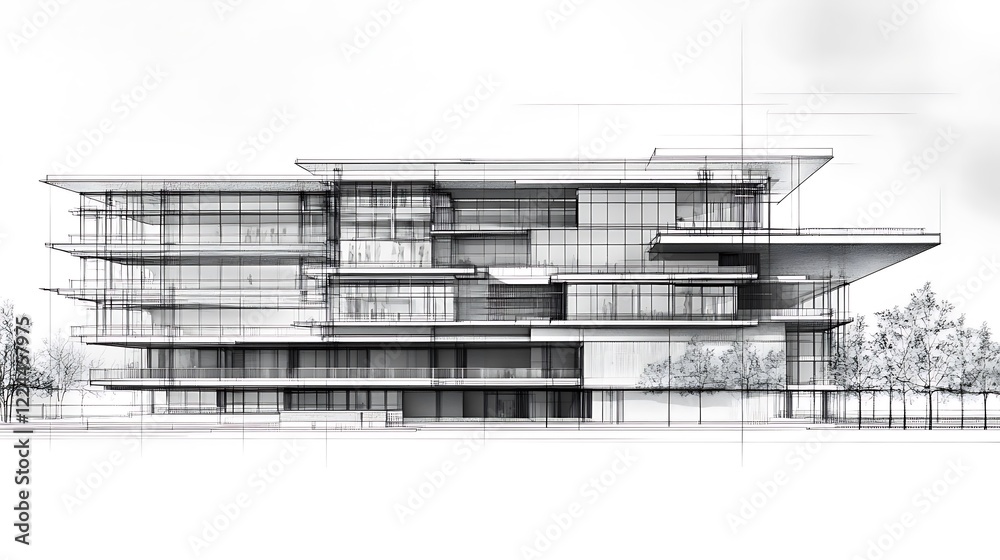 Cutting edge architectural concept illustrating a sophisticated multi ...