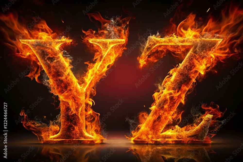 Bright Realistic Fire Flames in Y Z 1 2 Shape - Hot Font Minimalist ...